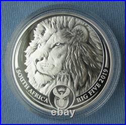 2019 South Africa 5 Rand Big Five Lion 1 oz Silver Proof with pouch ...